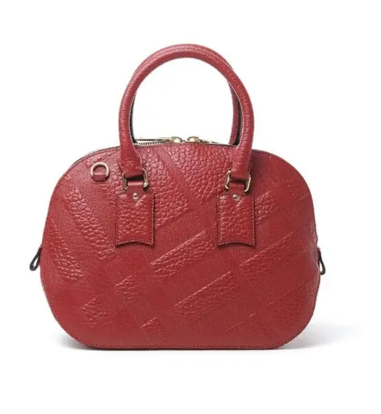 Burberry Textured Logo Leather Handbag - Red