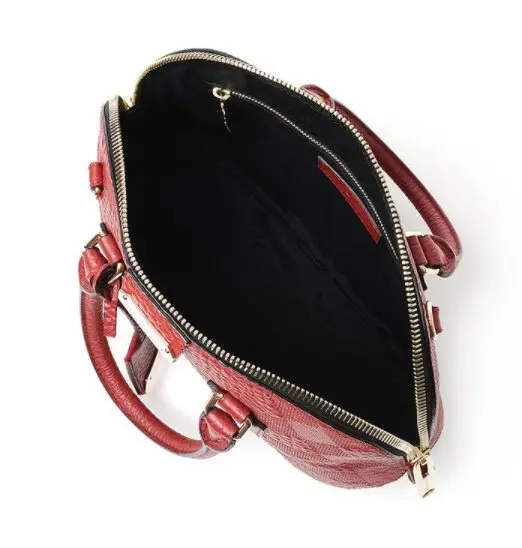 Burberry Textured Logo Leather Handbag - Red
