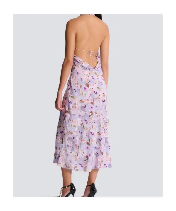 Balmain Printed Poppy Flower High Neck Dress