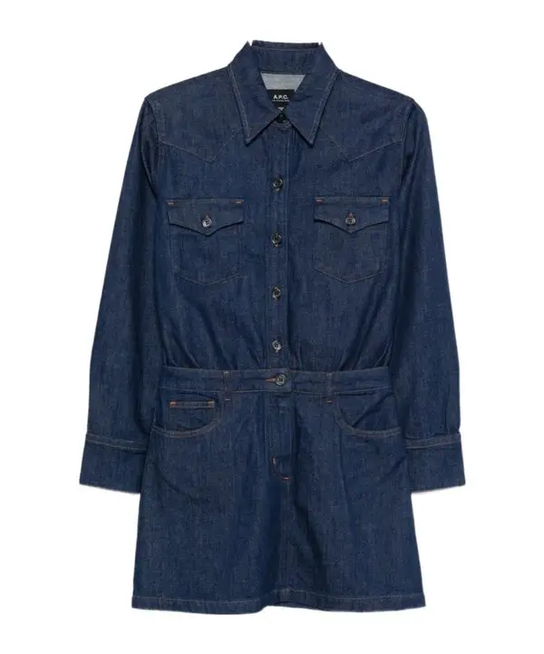 A.p.c. Long-sleeve Denim Mini Dress With Belt Loops And Pockets
