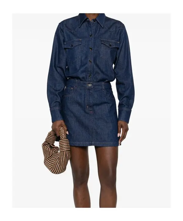 A.p.c. Long-sleeve Denim Mini Dress With Belt Loops And Pockets