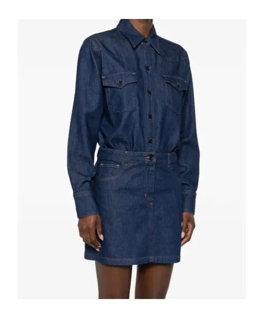 A.p.c. Long-sleeve Denim Mini Dress With Belt Loops And Pockets