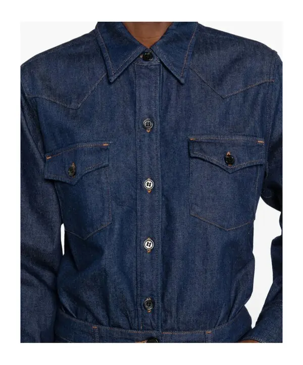 A.p.c. Long-sleeve Denim Mini Dress With Belt Loops And Pockets