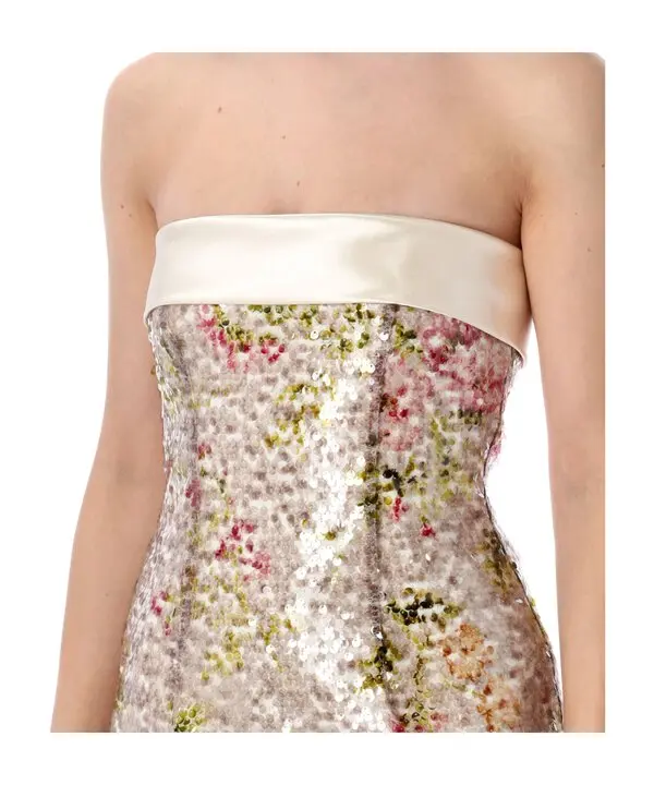 Alberta Ferretti Sleeveless Sequined Mini Dress With Floral Print - Nude
