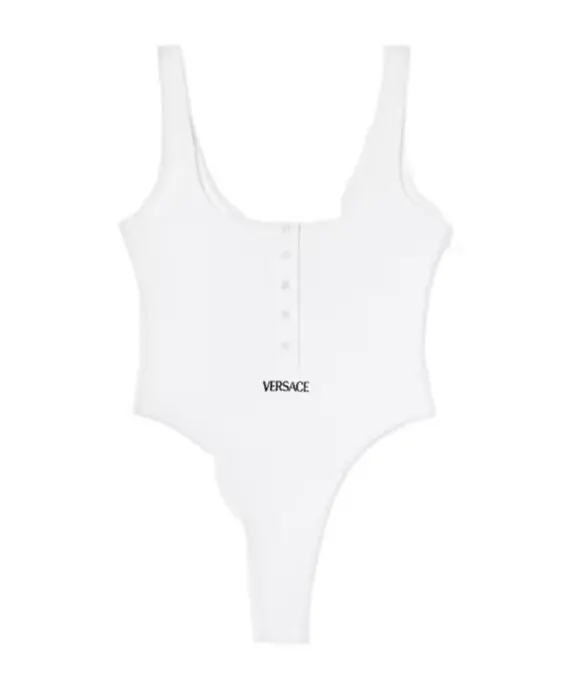 Versace Logo Embroidered Ribbed Bodysuit - White