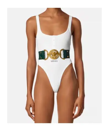Versace Logo Embroidered Ribbed Bodysuit - White