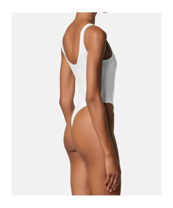 Versace Logo Embroidered Ribbed Bodysuit - White