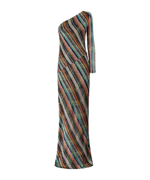 Missoni One-shoulder Striped Maxi Dress With Sequins