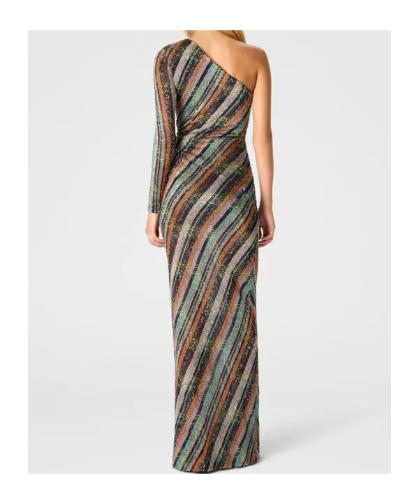 Missoni One-shoulder Striped Maxi Dress With Sequins
