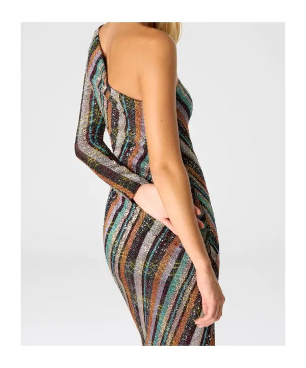 Missoni One-shoulder Striped Maxi Dress With Sequins