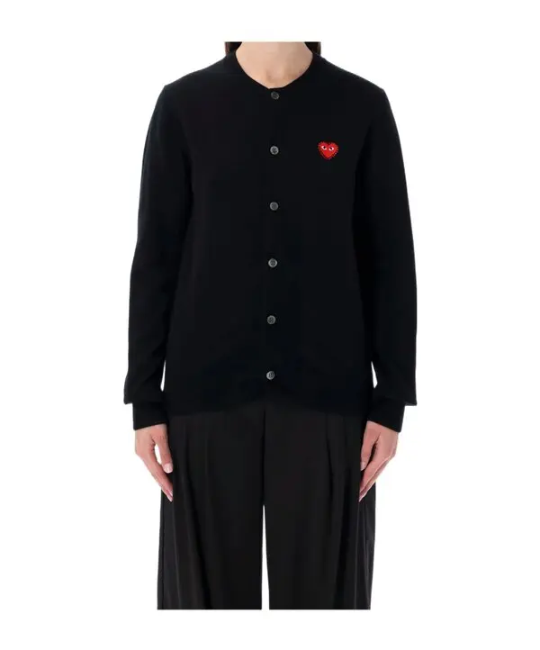 Play Comme Des Garcon Logo Detailed Crewneck Cardigan - Black
