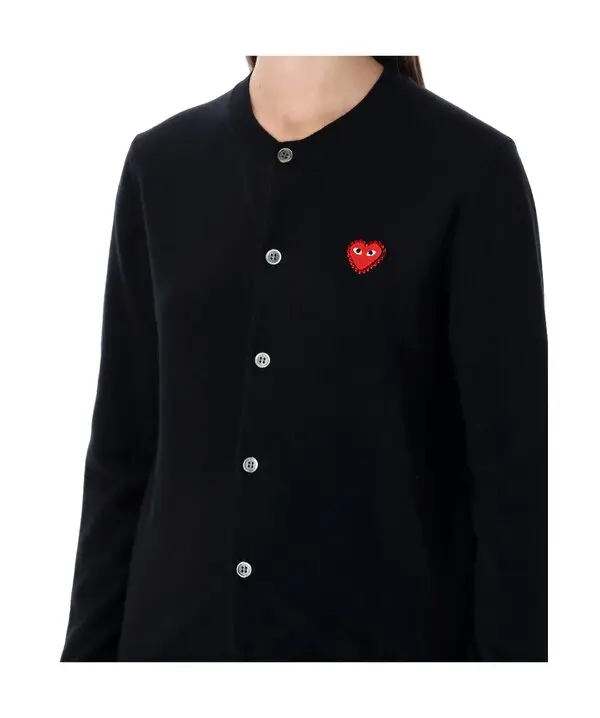 Play Comme Des Garcon Logo Detailed Crewneck Cardigan - Black