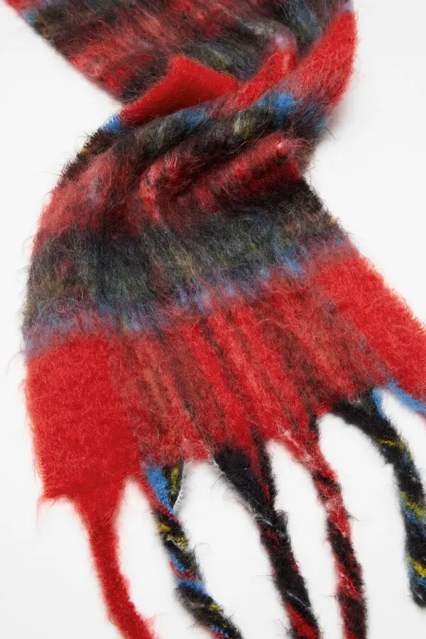 Acne Studios Checked Fringed Scarf - Red