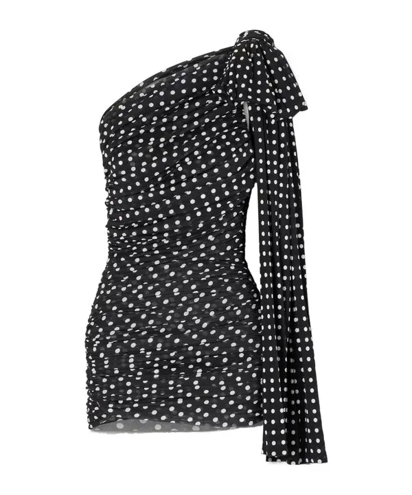 PATOU One-shoulder Draped Polka Dot Knit Mini Dress - Black