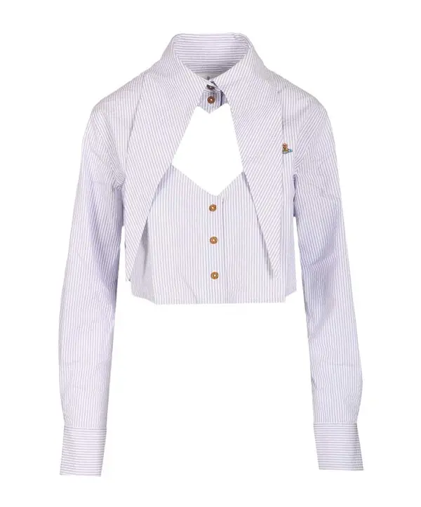 VIVIENNE WESTWOOD Striped Heart Cut Out Button Down Shirt - White