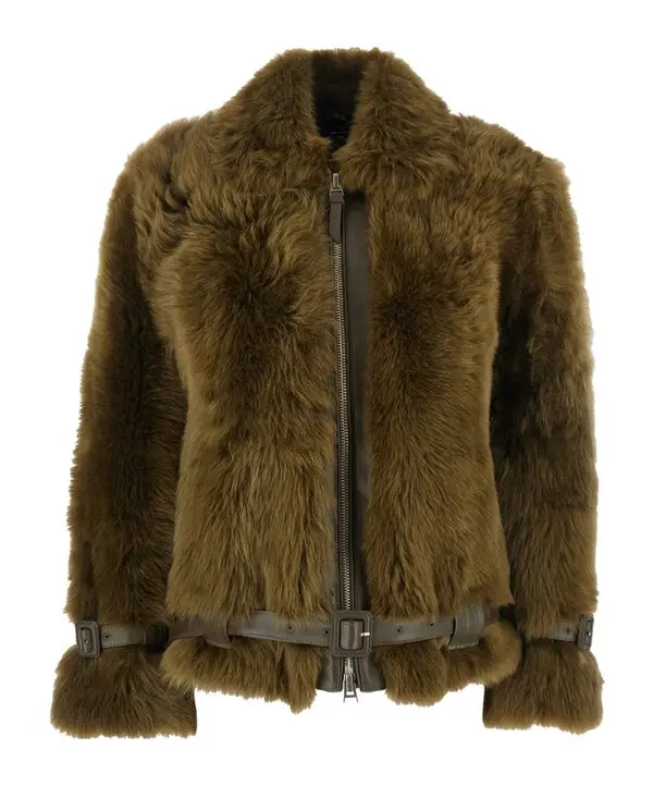 TOM FORD Belted Zip-up Fur Jacket - Brown