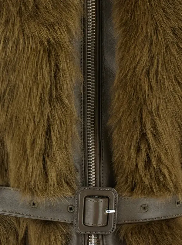 TOM FORD Belted Zip-up Fur Jacket - Brown