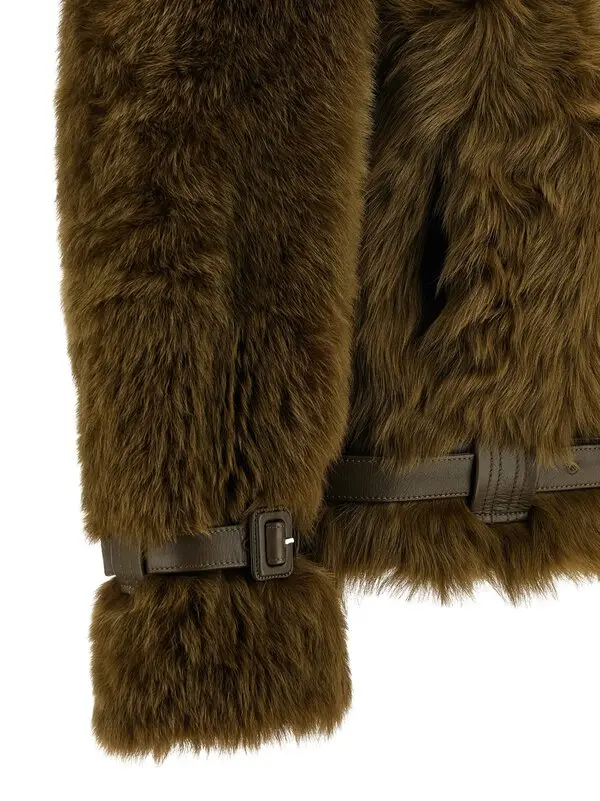 TOM FORD Belted Zip-up Fur Jacket - Brown