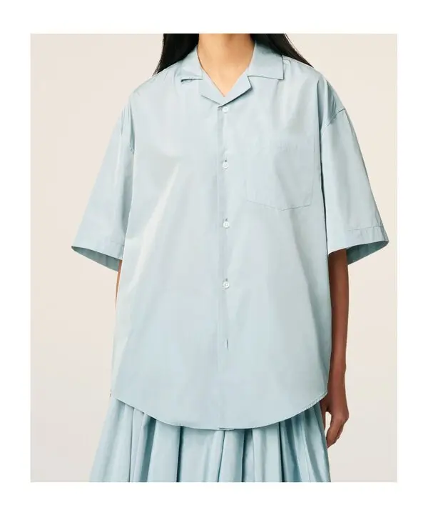 AMI Paris Taffetas Short-sleeved Boxy Shirt - Sky-blue