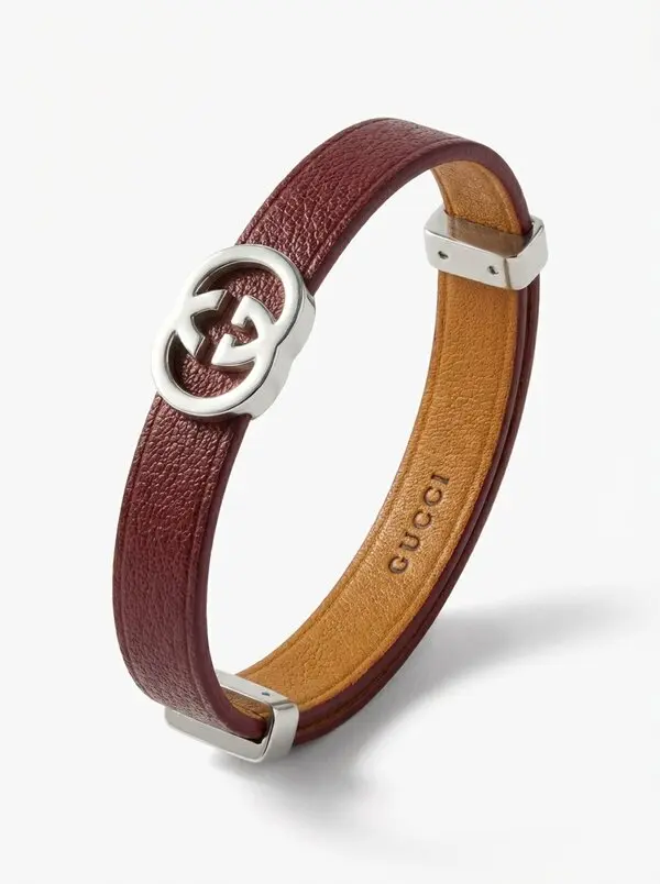 Gucci Sterling Silver Interlocking G Leather Bracelet - Ancora Red L
