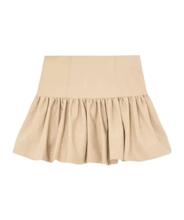 GANNI Cotton Skirt With Zip Closure And Pleated Hem - Beige