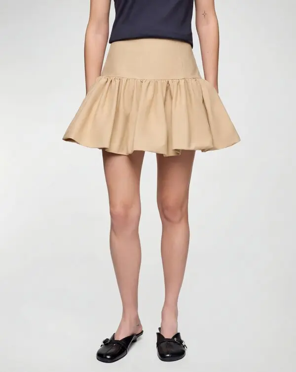 GANNI Pleated Cotton Skirt - Beige
