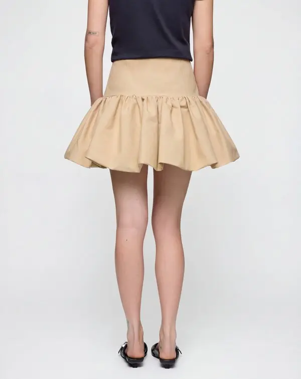 GANNI Pleated Cotton Skirt - Beige