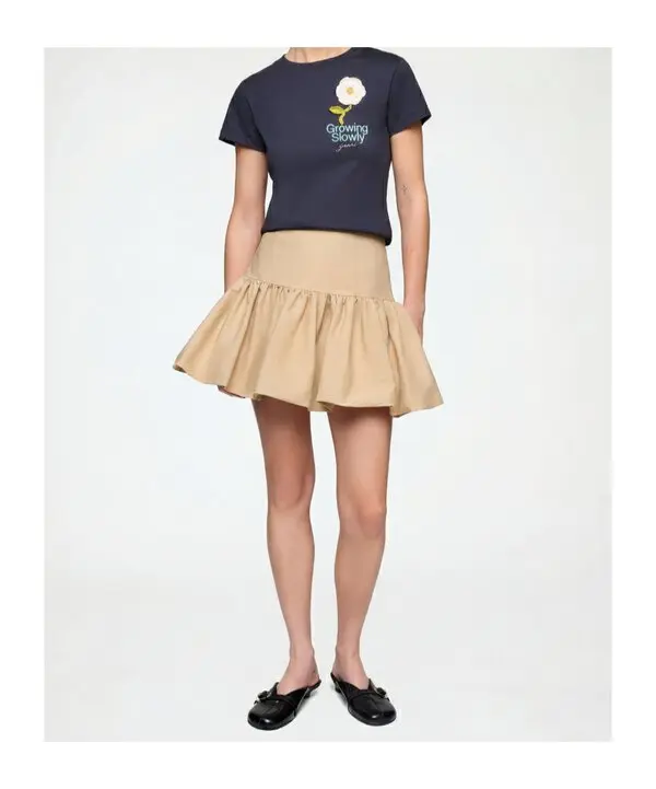 GANNI Pleated Cotton Skirt - Beige
