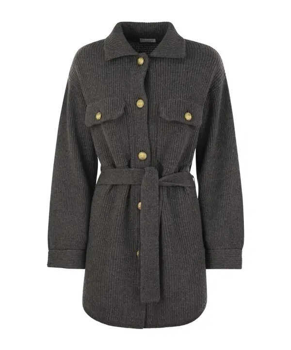 Brunello Cucinelli Long-sleeved Ribbed Belted Cardigan - Black