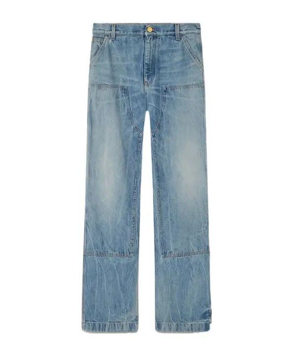 Versace Logo Patch Cargo Jeans - Blue