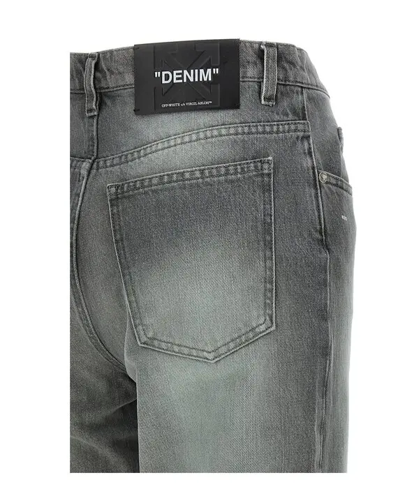 Off-White Logo Patch Straight-leg Jeans With Perforated Ring Detail - Gray