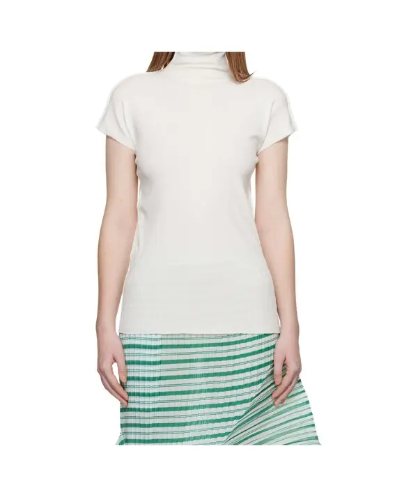 Issey Miyake High-neck Cap Sleeve Knit Sweater