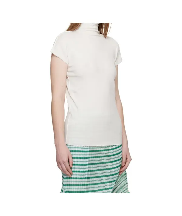 Issey Miyake High-neck Cap Sleeve Knit Sweater