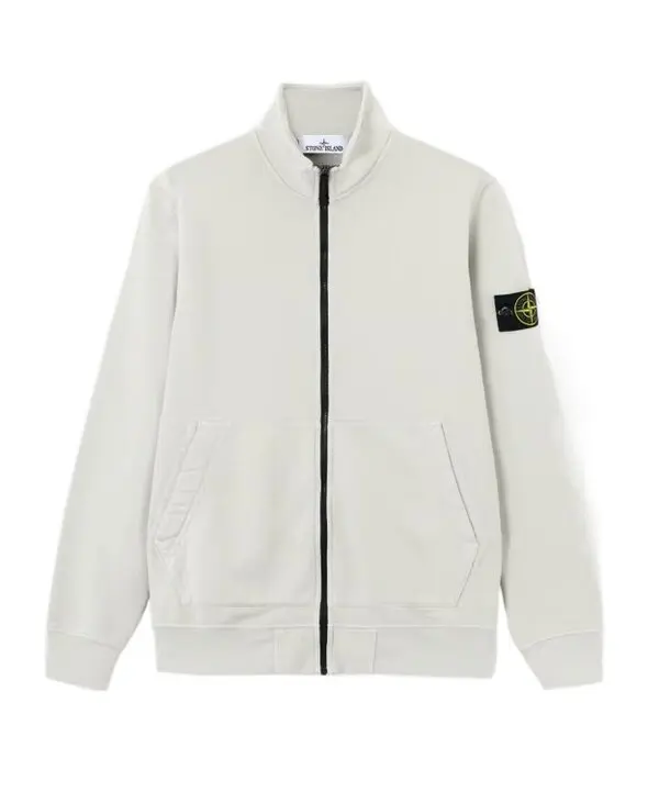 Stone Island Logo Patch Zip-up Sweatshirt - Pearl Grey