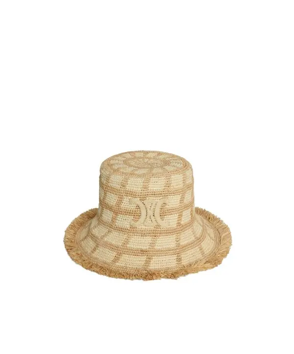 Celine Triomphe Bob Hat In Check Raffia - Natural/natural