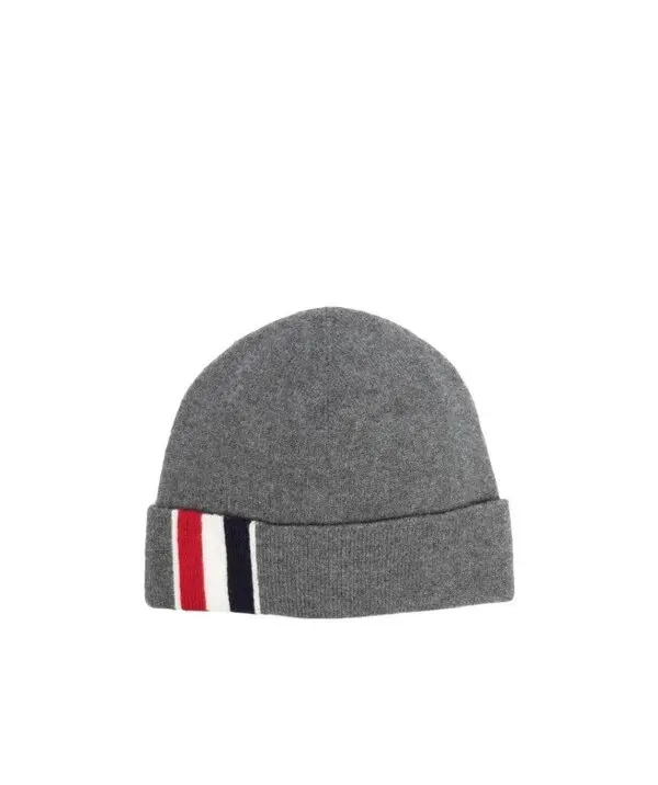 Thom Browne Grey Knitted Beanie With Signature Striping - Gray