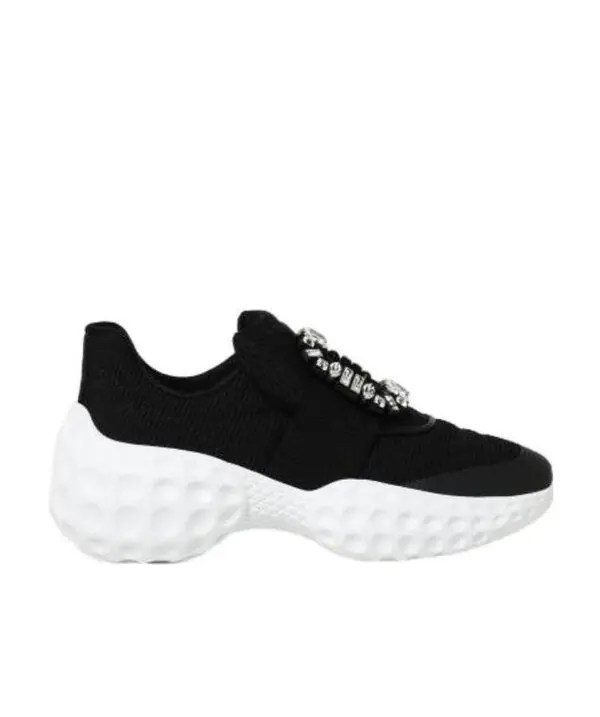 ROGER VIVIER Viv' Run Embellished Buckle Sneakers - Black