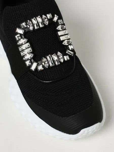 ROGER VIVIER Viv' Run Embellished Buckle Sneakers - Black