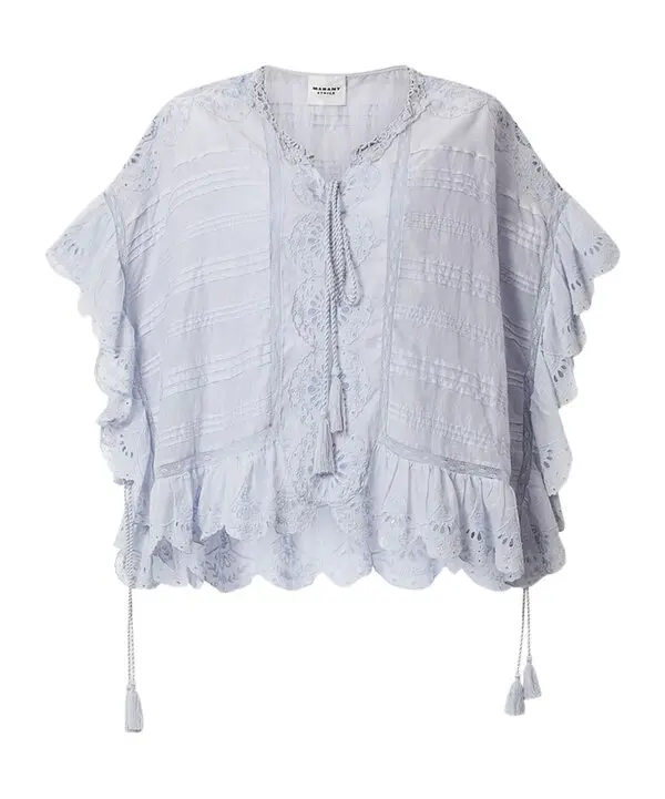 Isabel Marant Étoile Cropped Lace Blouse With Ruffles - Blue