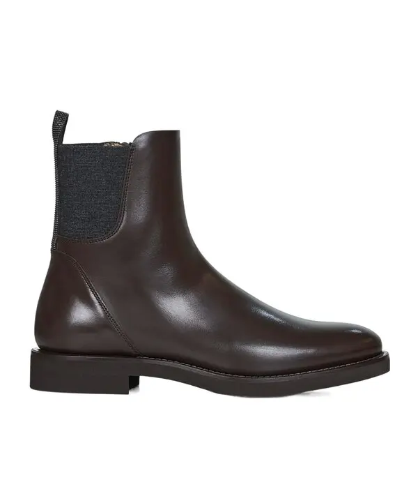 Brunello Cucinelli Round Toe Ankle Boots With Side Zip