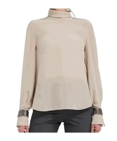 Brunello Cucinelli Long Sleeve High Neck Blouse - Nude