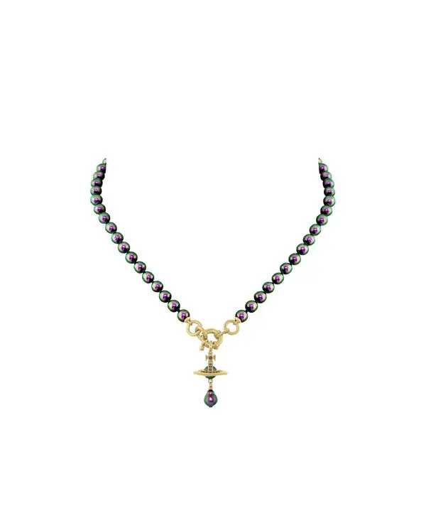 VIVIENNE WESTWOOD Aleksa Orb Drop Pendant Necklace With Faux Pearls And Crystals - Gold/medium Vitral Crystal/purple Pearl