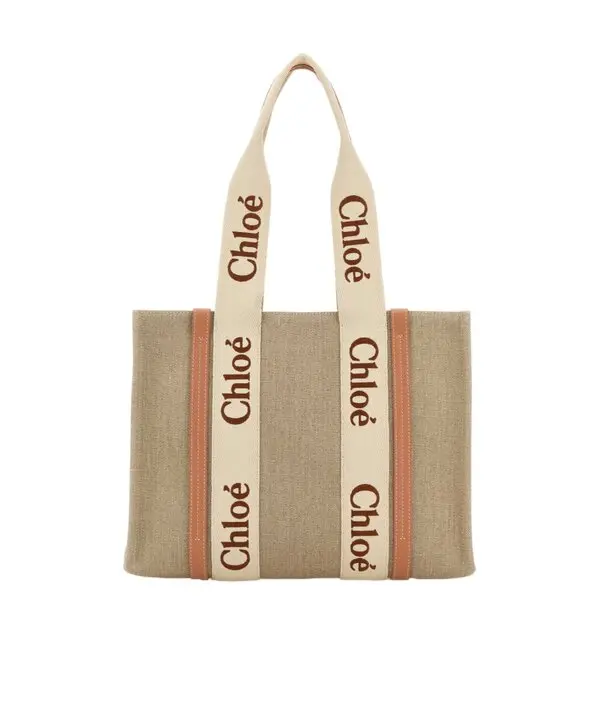 Chloé Woody Logo Detailed Medium Tote Bag - Nude