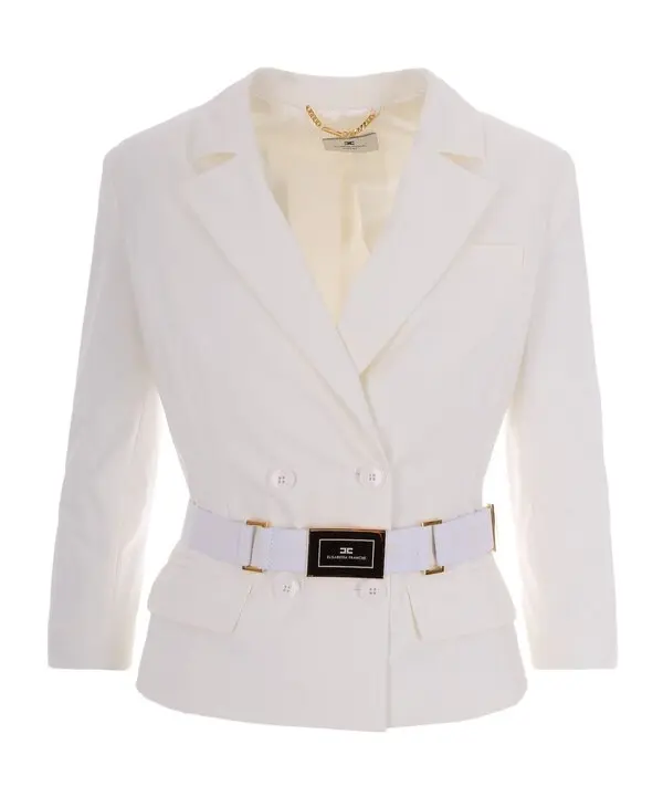 Elisabetta Franchi Belted Double-breasted Blazer - White