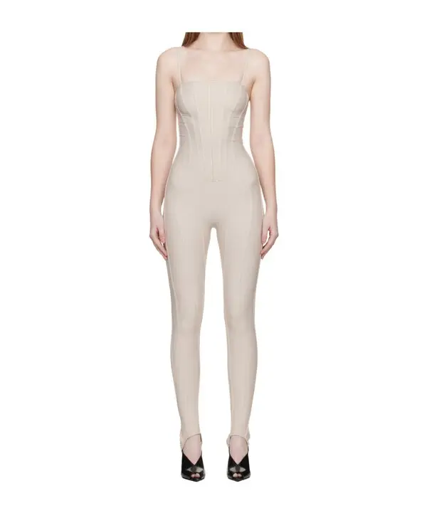 MUGLER Corset Detail Jumpsuit - Cement Ash