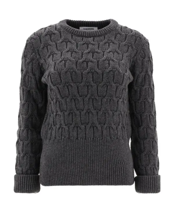 Thom Browne Criss-cross Cable Knit Jumper - Medium Gray