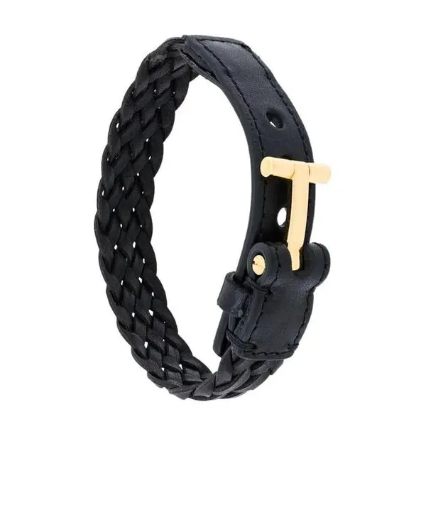 TOM FORD Logo Plaque Braided Bracelet - Black
