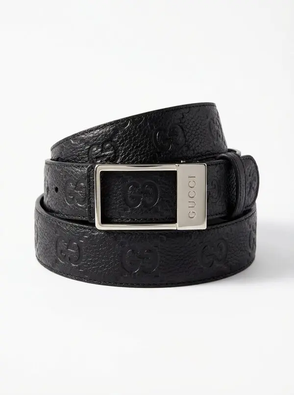 Gucci Gg Pattern Buckle Belt - Black