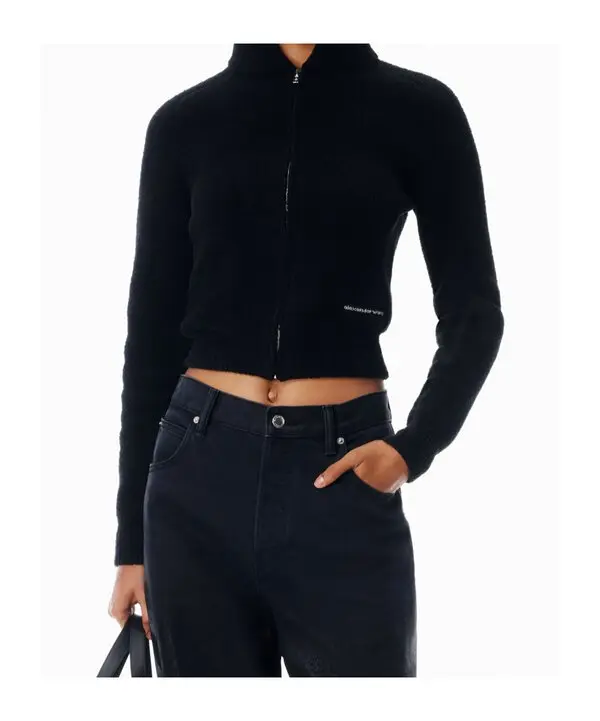 Alexander Wang Logo Ribbed Fleece Zip-up Hoodie