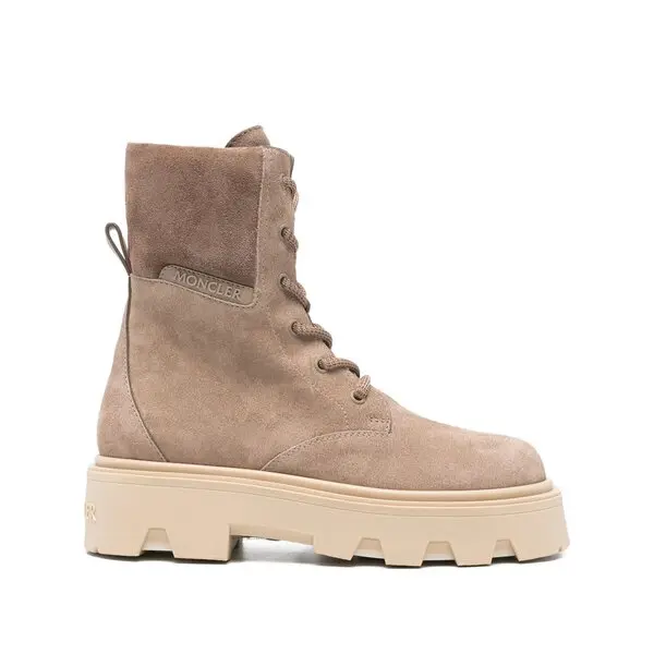 Moncler Logo Patch Lace Up Boots - Nude